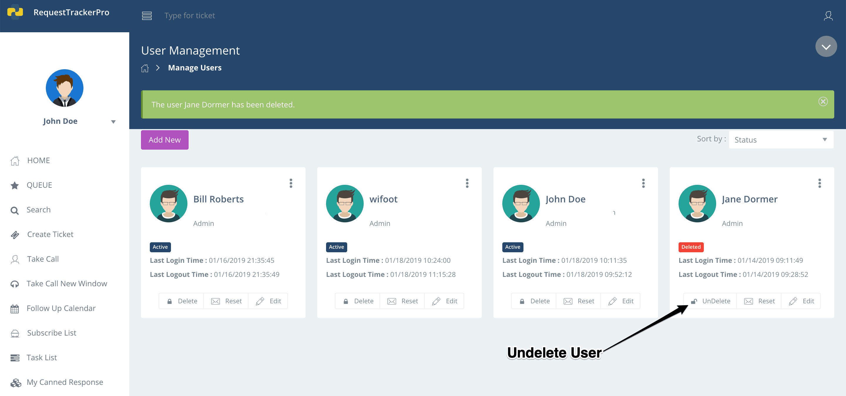 User Administration Request Tracker Pro