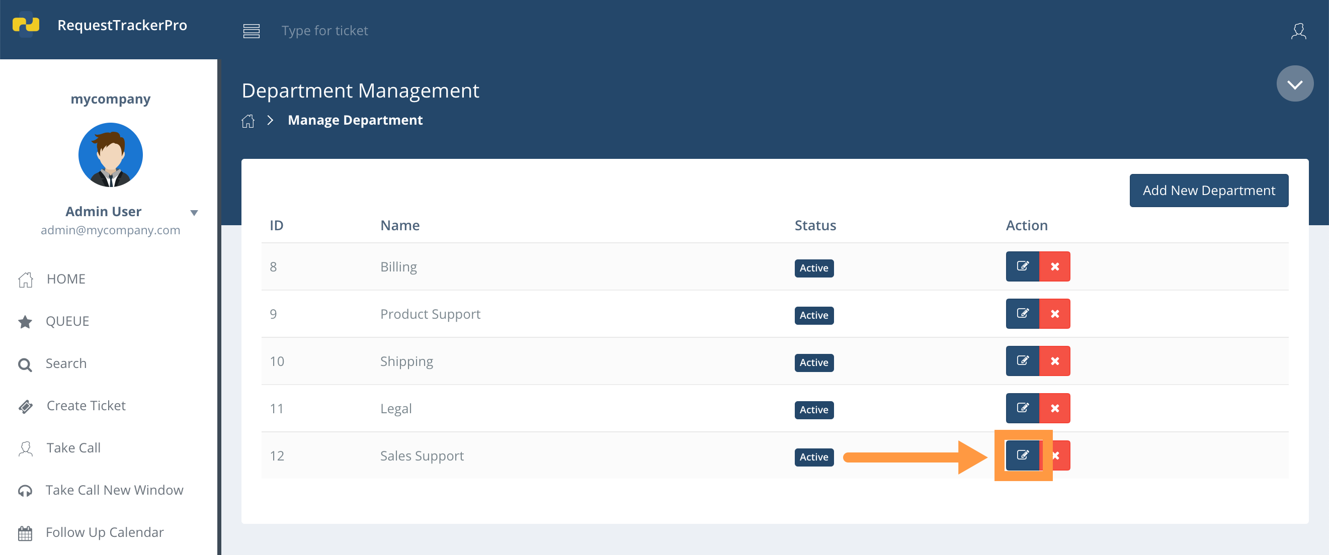 Assign Users, Add Queues, or Change the Name of a Department Request Tracker Pro